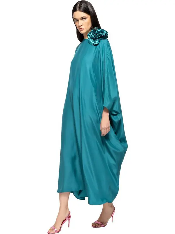 PAULA Botanical Silk Kaftan Dress - Green