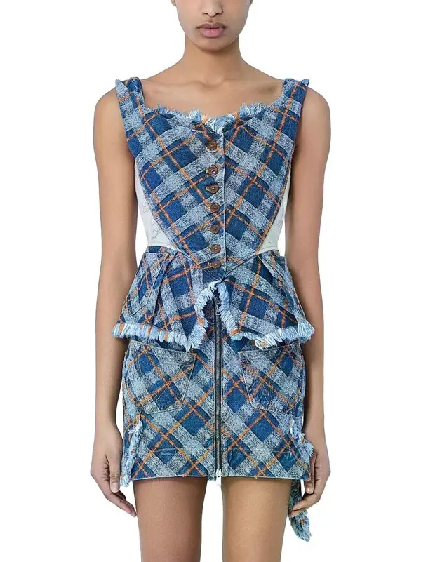 VIVIENNE WESTWOOD Frayed Plaid Mini Dress - Blue