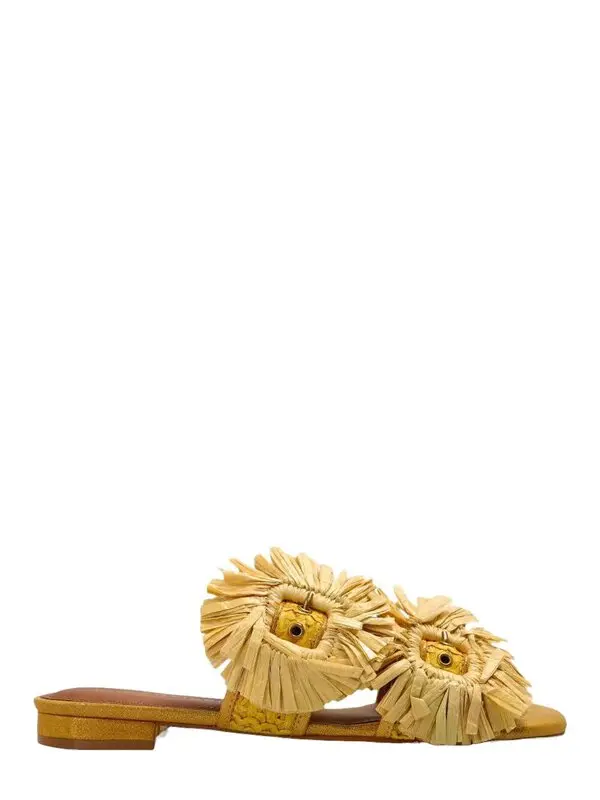 Kurt Geiger Raffia Buckle Flat Sandals - Yellow