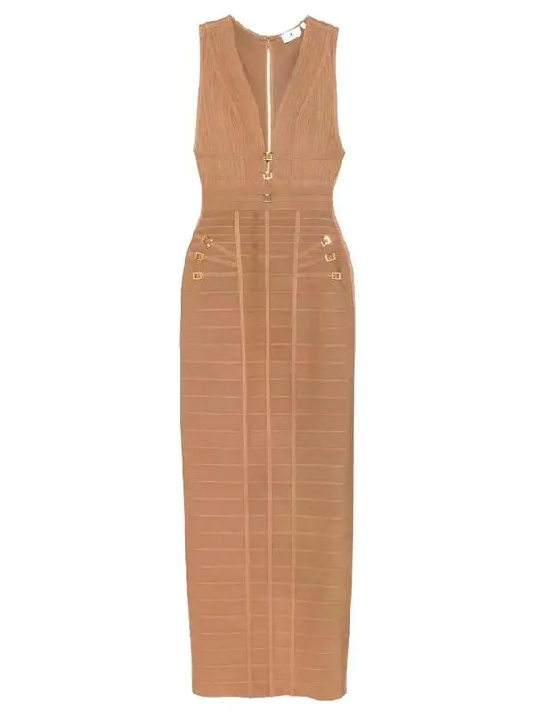 Elisabetta Franchi V-neck Embellishment Maxi Dress - Brown