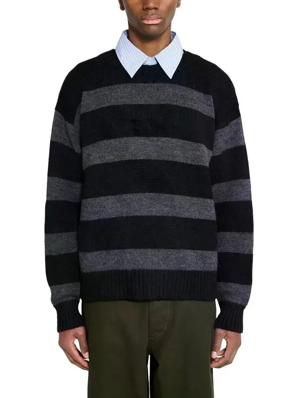 MARGARET HOWELL Striped Crew Sweater - Black