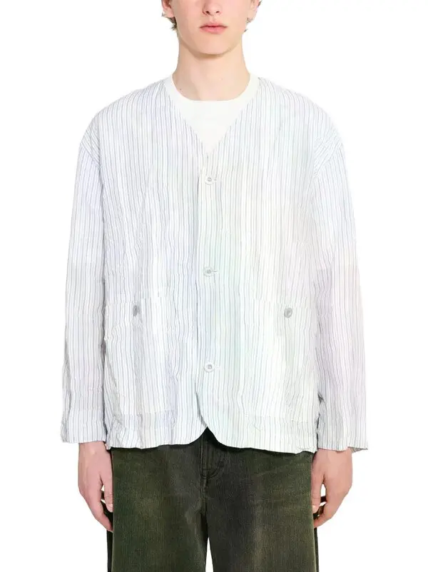 Comme Des Garçons Striped Jacket With Side-pockets - White