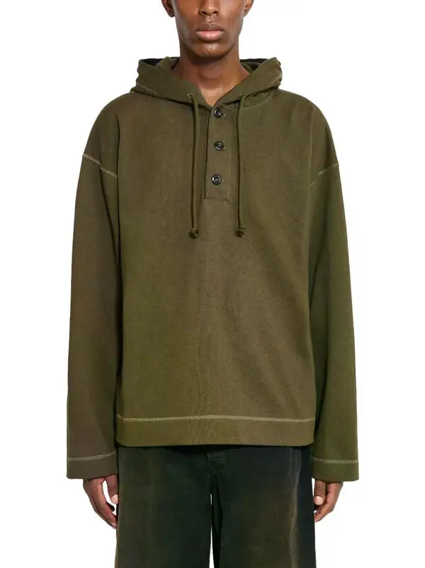 MARGARET HOWELL Buttoned Hoodie - Green