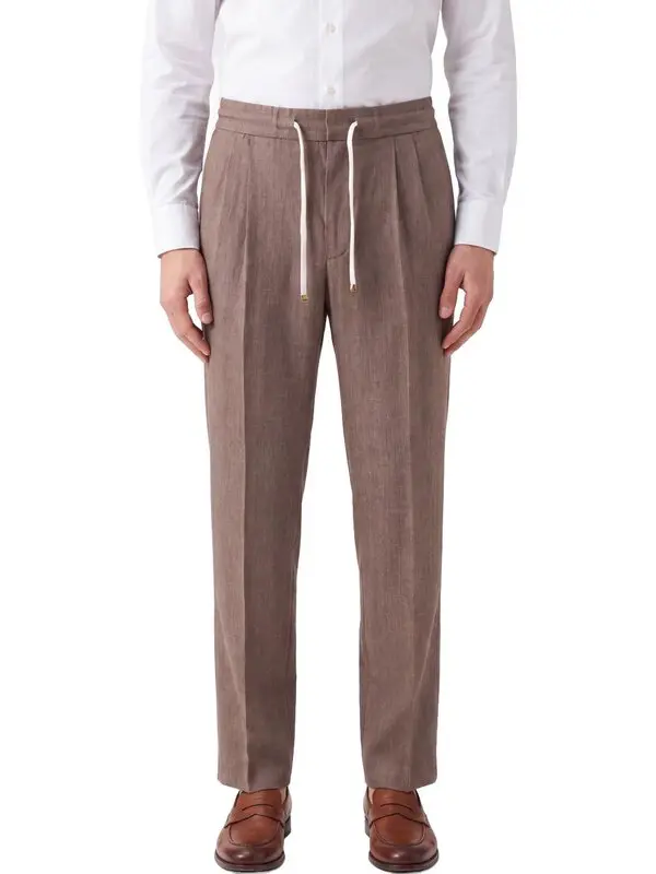 Brunello Cucinelli Drawstring Trousers In Linen And Virgin Wool - Hazel