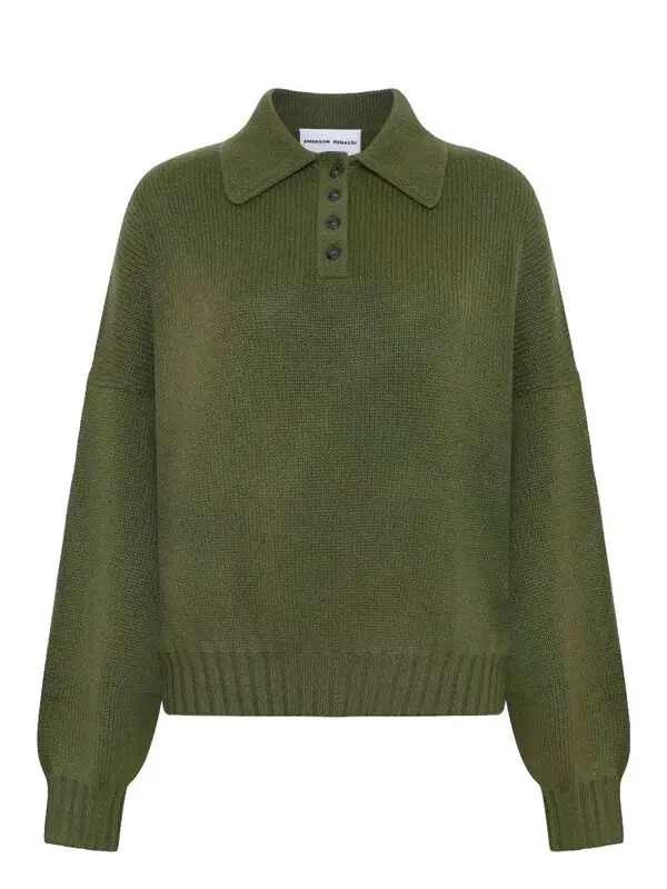 EMERSON RENALDI Buttoned Polo Top - Green