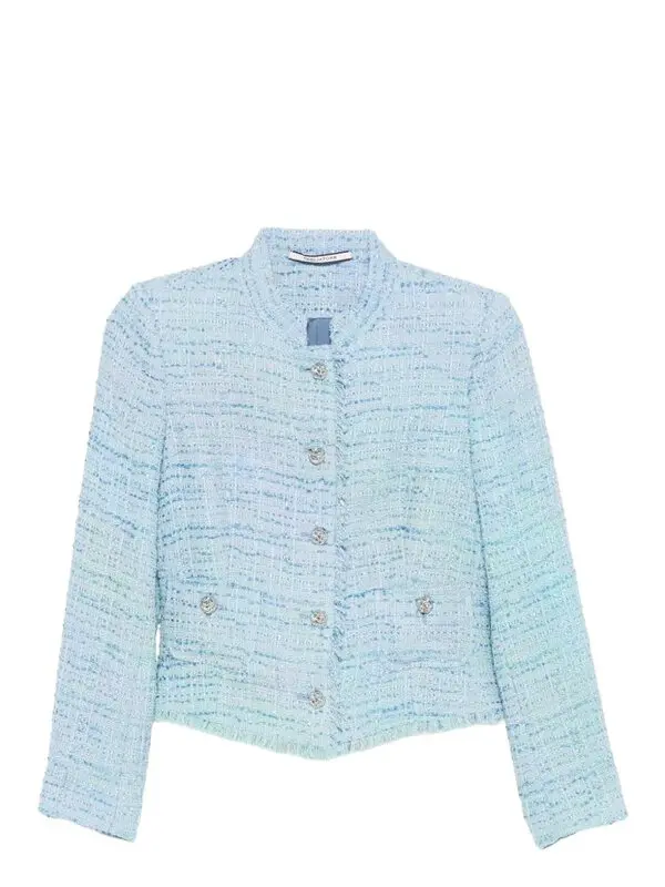 Tagliatore Jaqueline Button Frayed Tweed Jacket - Blue