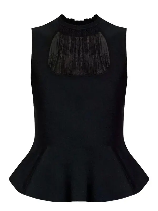 Alexander McQueen Peplum-hem Blouse With Lace Detail - Black