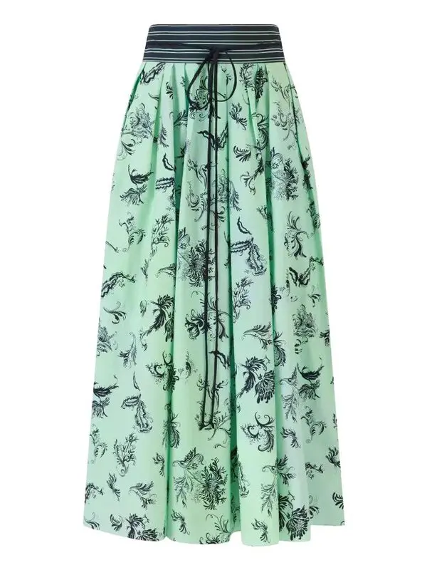Rosie Assoulin Pleated Floral Skirt - Green