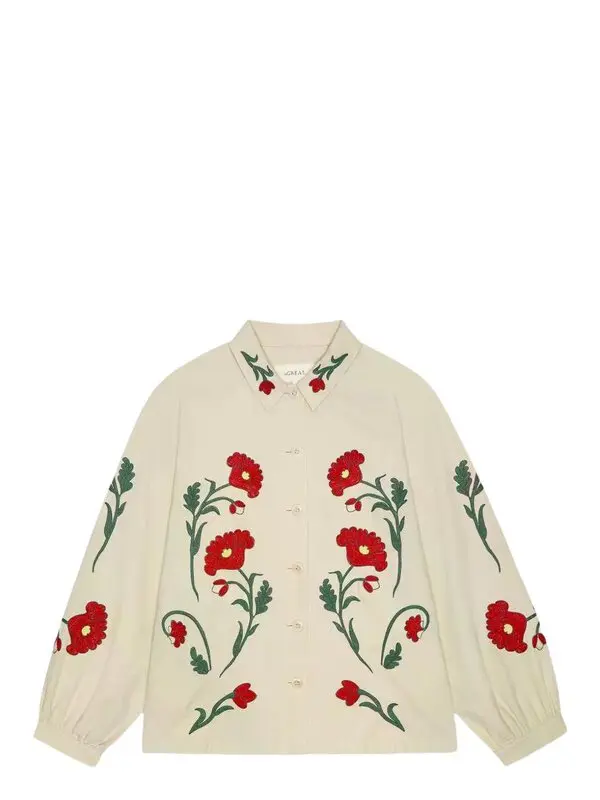 The Great. Commodore Embroidered Floral Jacket - Neutrals