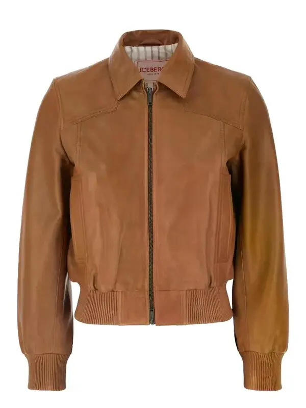 Iceberg Leather Bomber Jacket - Brown