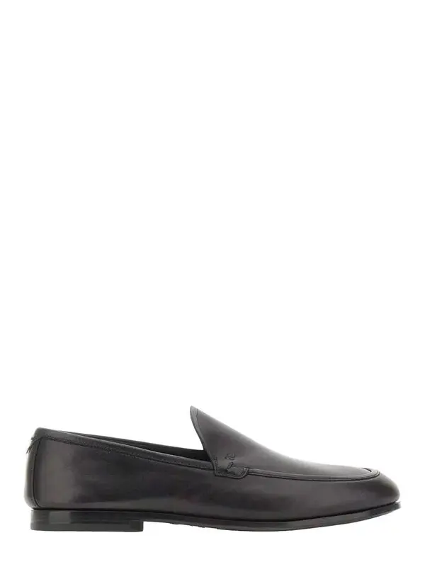 FABI Leather Flat Loafers - Black