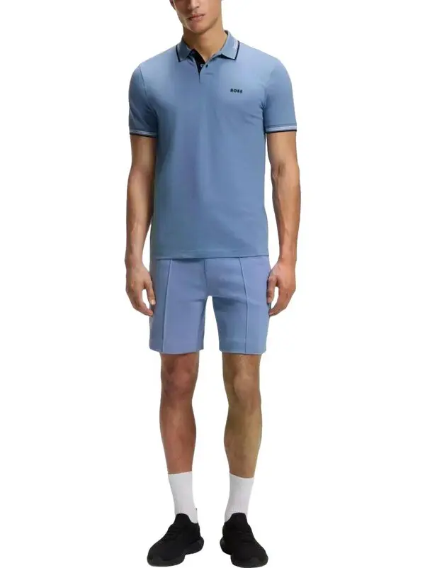 BOSS Stretch-cotton Slim-fit Polo Shirt With Branding And Stripes - Blue
