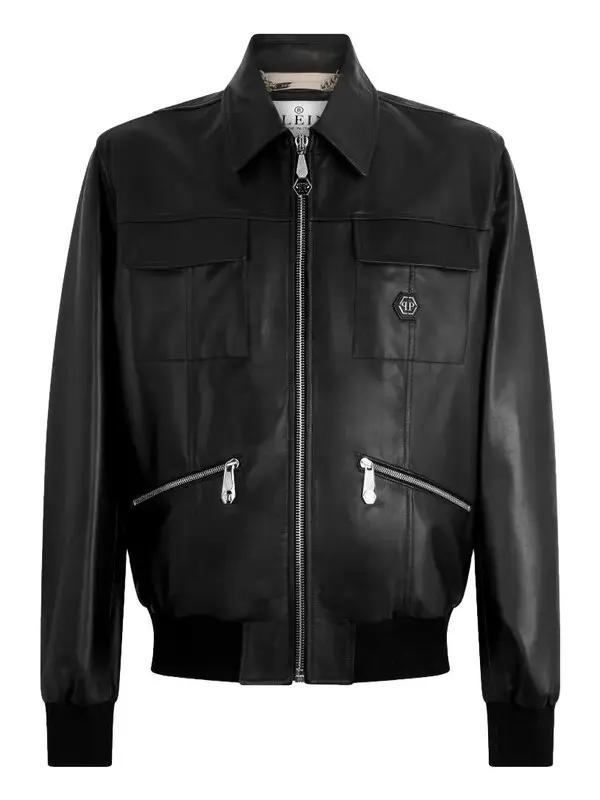 Philipp Plein Palms Leather Jacket - Black