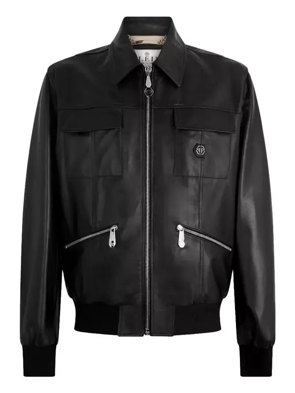 Philipp Plein Palms Leather Jacket - Black