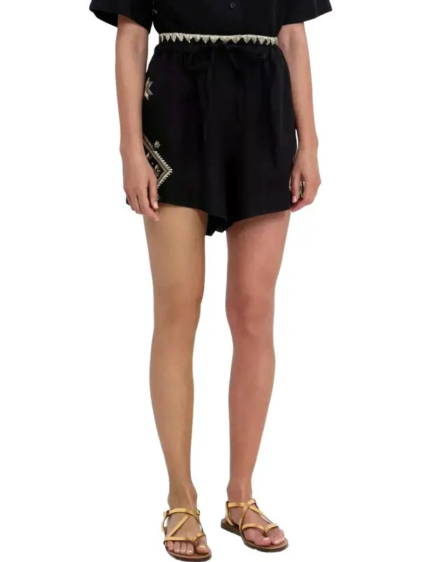 Greek Archaic Kori Embroidered Shorts - Black