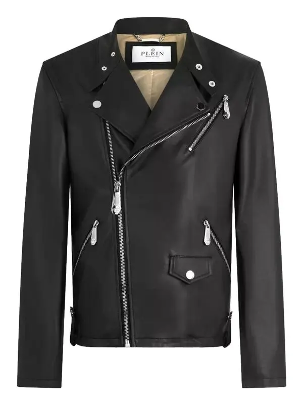 Philipp Plein Leather Biker Jacket - Black