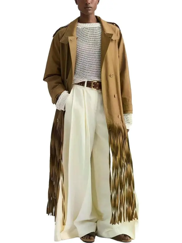 TWP Cotton Coat With Fringe Detail - Brown