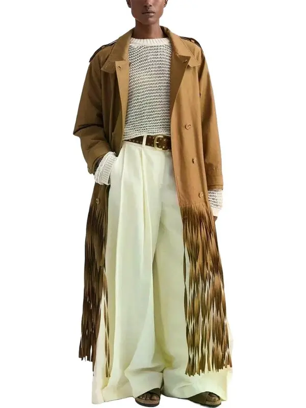 TWP Cotton Coat With Fringe Detail - Brown