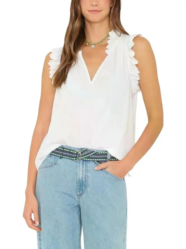 Xirena Bexie Ruffled V-neck Top - White