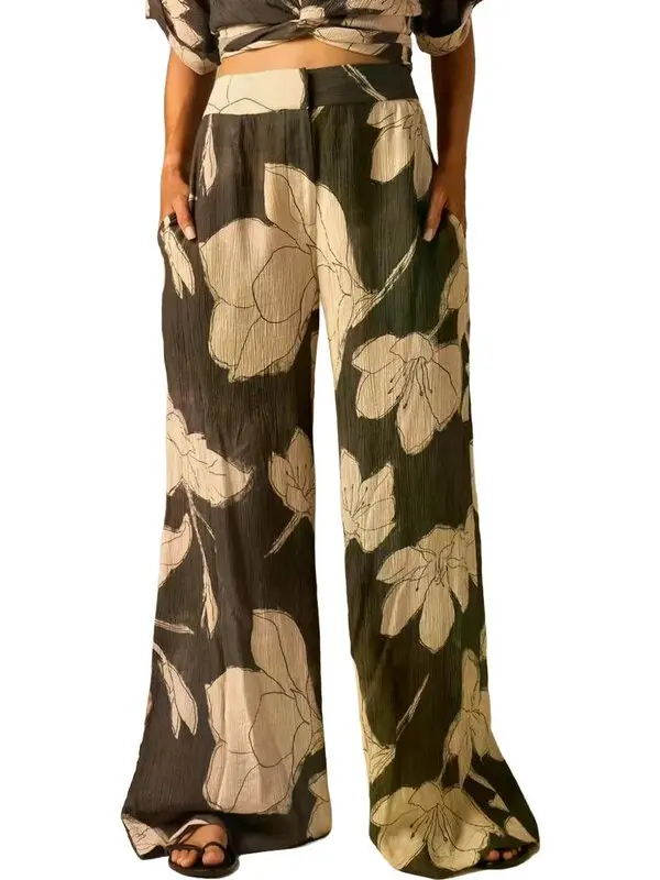 JBQ Floral-print Wide Leg Trousers - Brown
