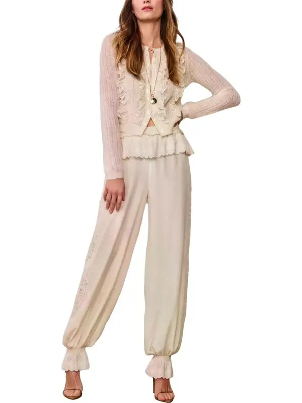 LoveShackFancy Lace Detail Trousers - Neutrals