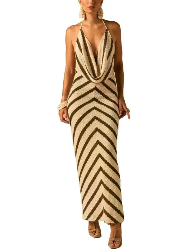 JBQ Striped Halterneck Maxi Dress - Neutrals