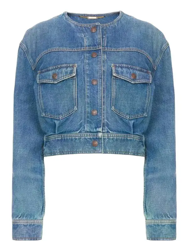 Chloé Collarless Patch-pocket Denim Jacket - Blue