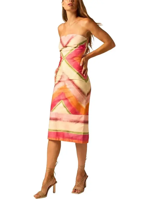 JBQ Geometric-print Strapless Midi Dress - Pink