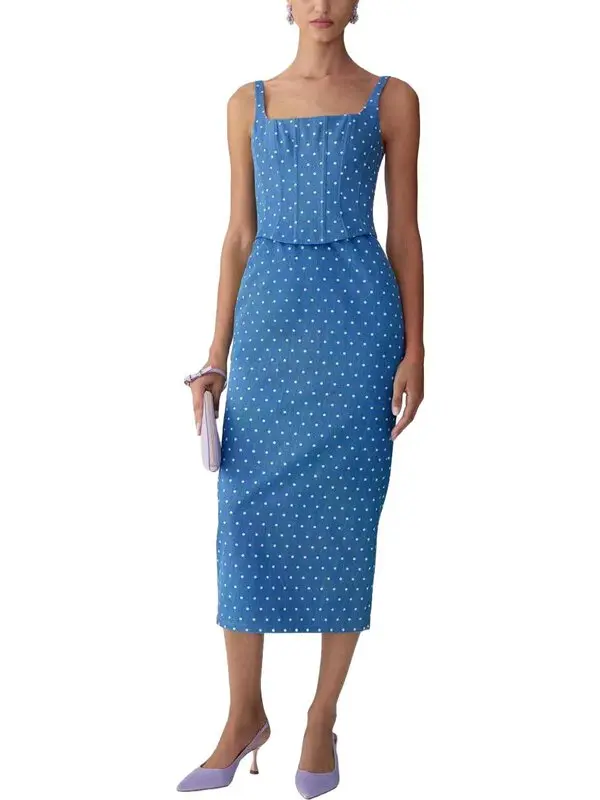 Carolina Herrera Polka-dot Corseted Pencil Dress - Blue