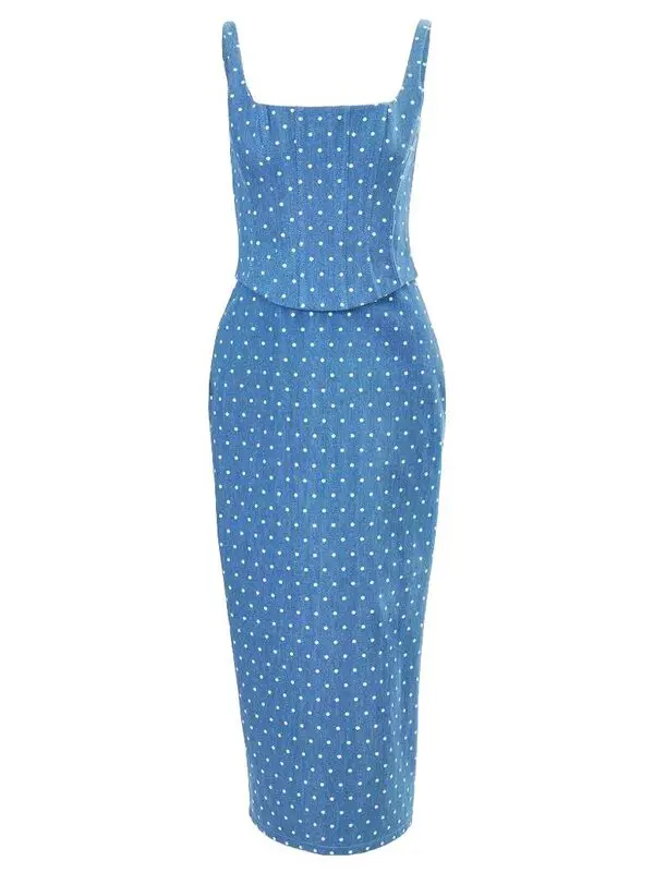 Carolina Herrera Polka-dot Corseted Pencil Dress - Blue