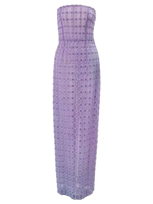 Carolina Herrera Crystal-embroidered Column Gown - Purple