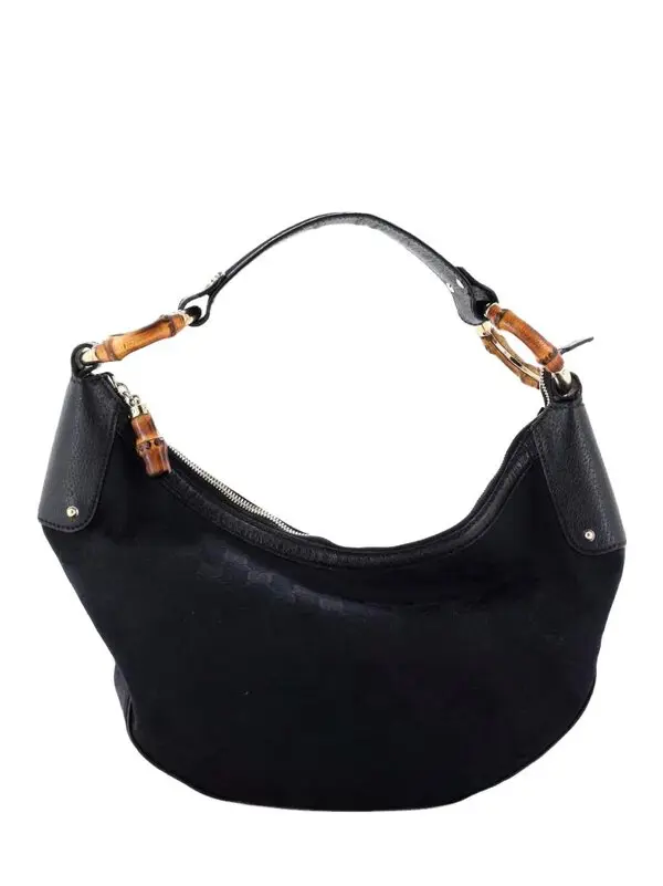 Gucci Bamboo Ring Half Moon Web Gg Canvas Medium Hobo Bag - Black