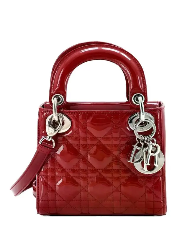 Dior Lady Cannage Quilt Patent Mini Satchel - Red