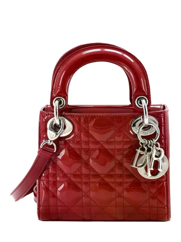 Dior Lady Cannage Quilt Patent Mini Satchel - Red