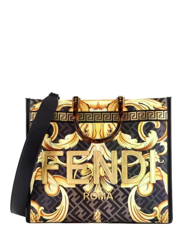 Versace X Fendi Fendace Sunshine Shopper Printed Zucca Jacquard Medium Tote Bag - Black