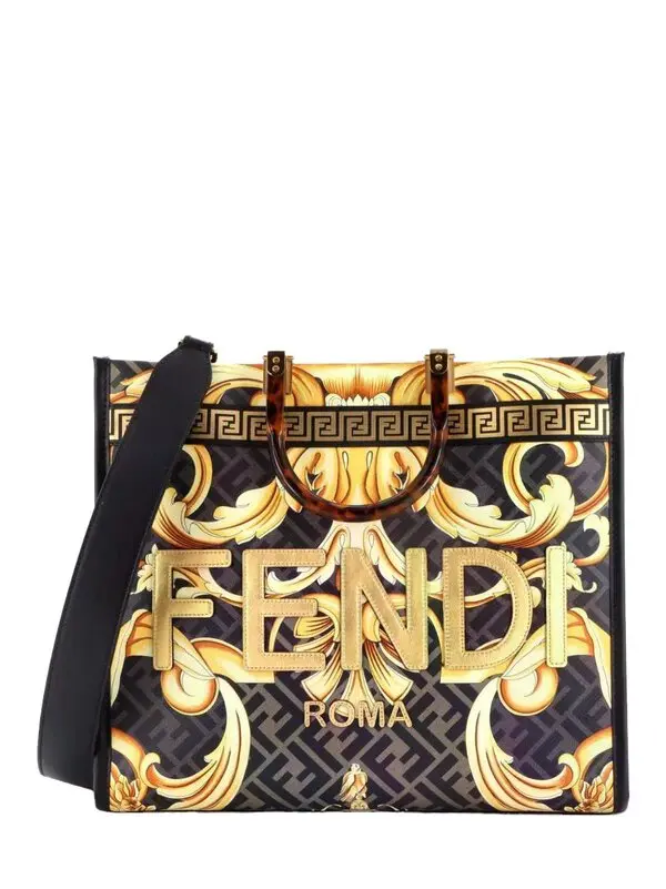 Versace X Fendi Fendace Sunshine Shopper Printed Zucca Jacquard Medium Tote Bag - Black