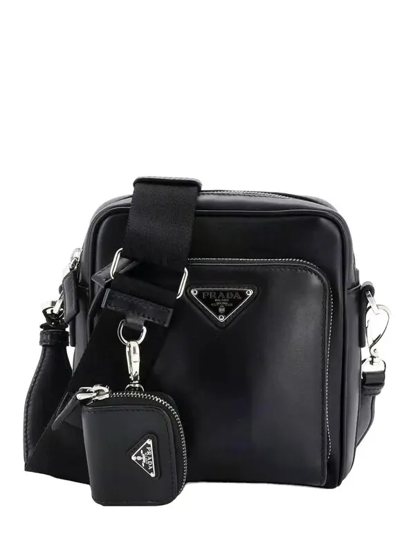 Prada Front Pocket Leather Small Crossbody Bag - Black