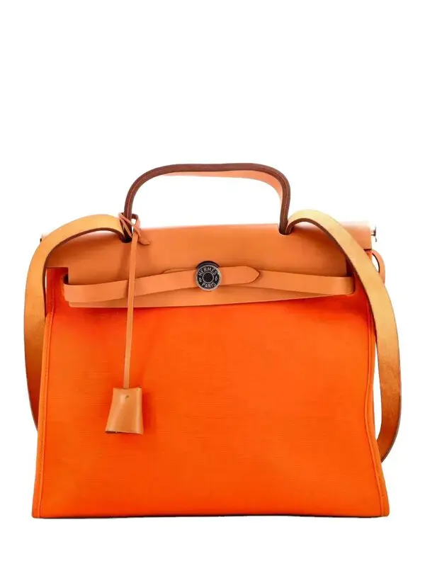Hermès Herbag Zip Leather And Toile 31 Shoulder Bag - Orange