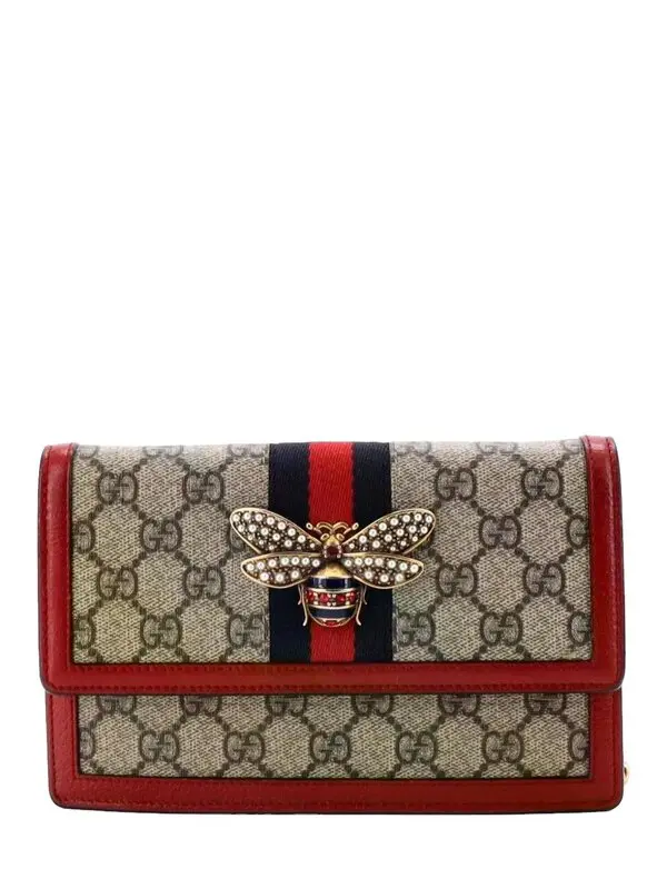 Gucci Queen Margaret Chain Wallet Gg Coated Canvas Mini - Brown