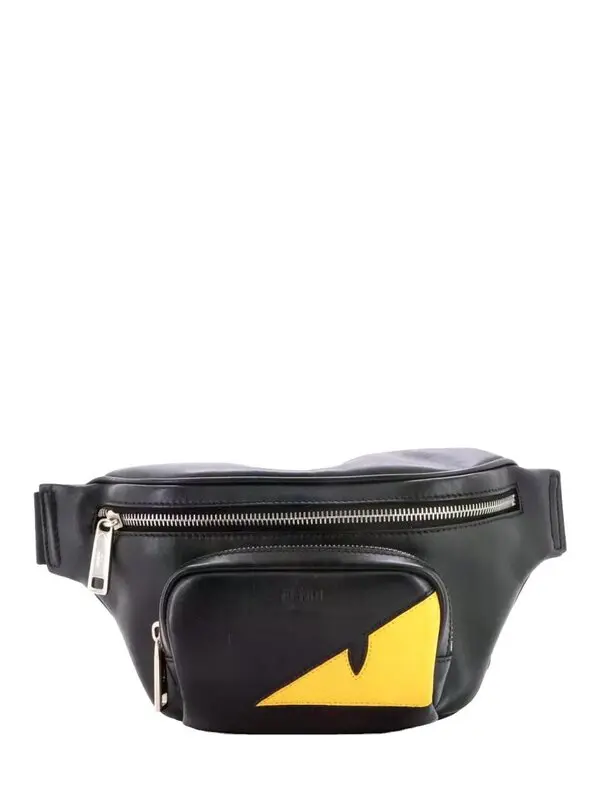 Fendi Front Pocket Monster Leather Belt Bag - Black