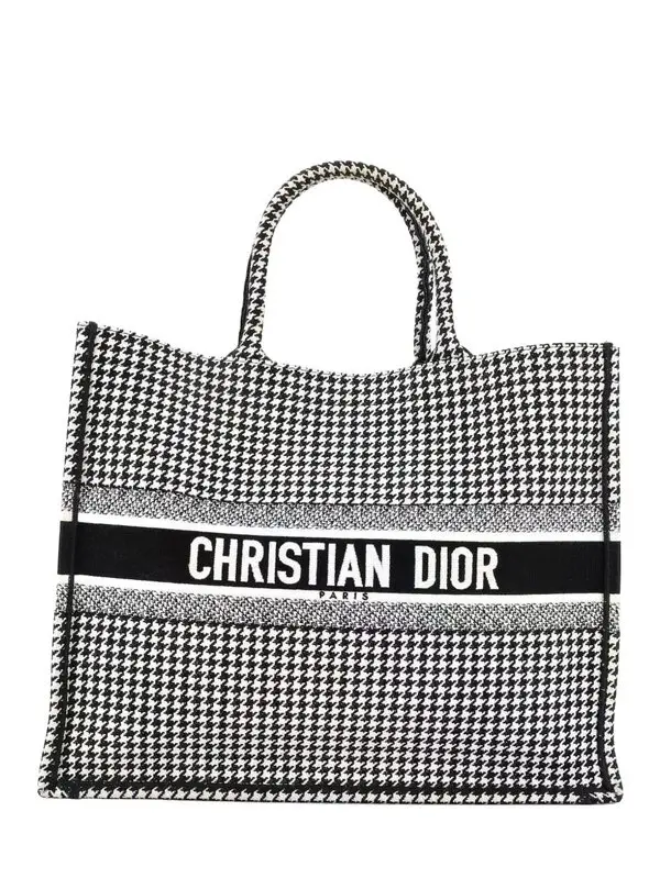 Dior Houndstooth Canvas Large Tote Bag - Black