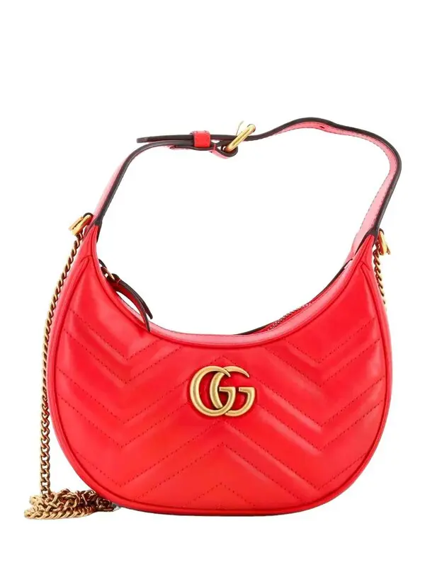 Gucci Gg Marmont Half Moon Mini Hobo Bag - Red