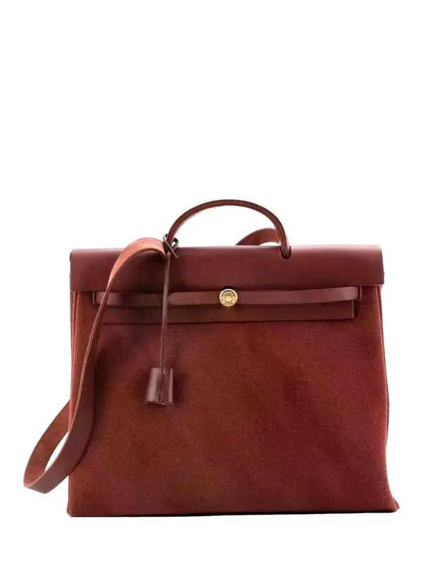 Hermès Herbag Toile And Leather Mm Satchel - Red