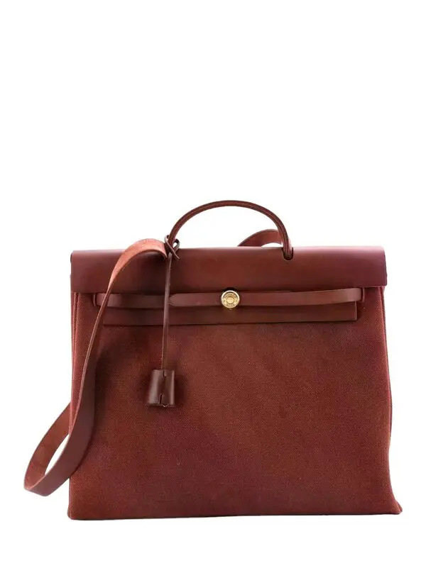 Hermès Herbag Toile And Leather Mm Satchel - Red