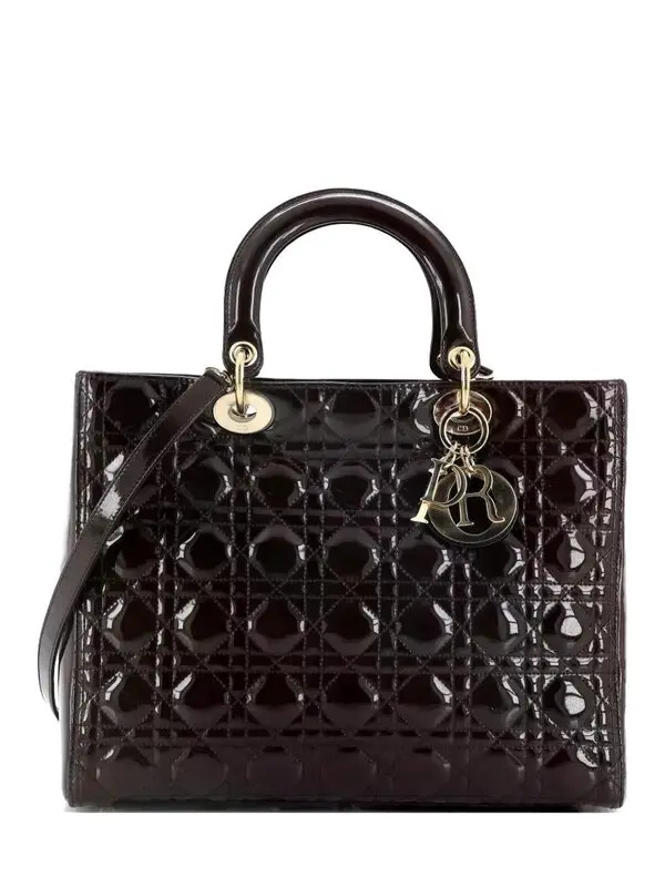 Dior Vintage Lady Large Satchel Cannage Quilt Patent - Brown