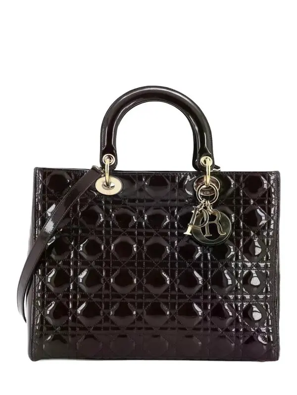 Dior Vintage Lady Large Satchel Cannage Quilt Patent - Brown