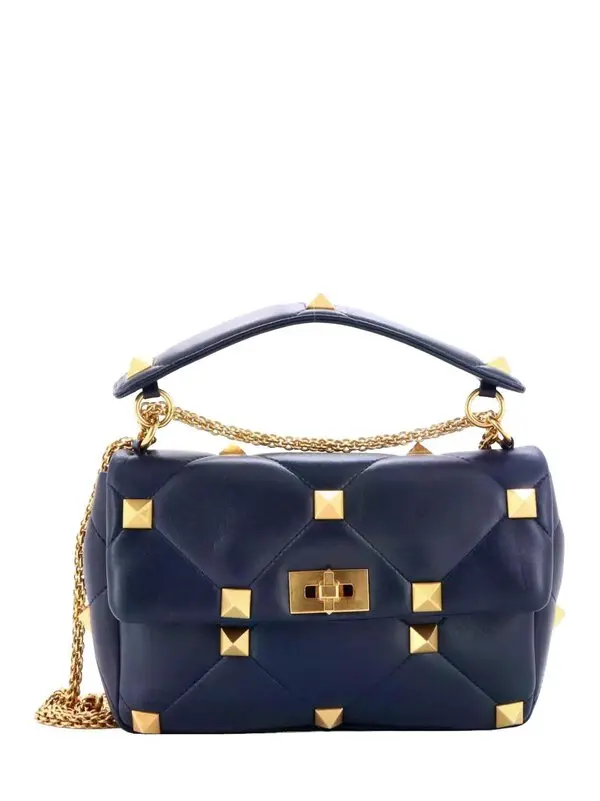Valentino Garavani Roman Stud Flap Bag Quilted Leather Large - Blue