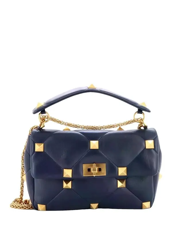 Valentino Garavani Roman Stud Flap Bag Quilted Leather Large - Blue