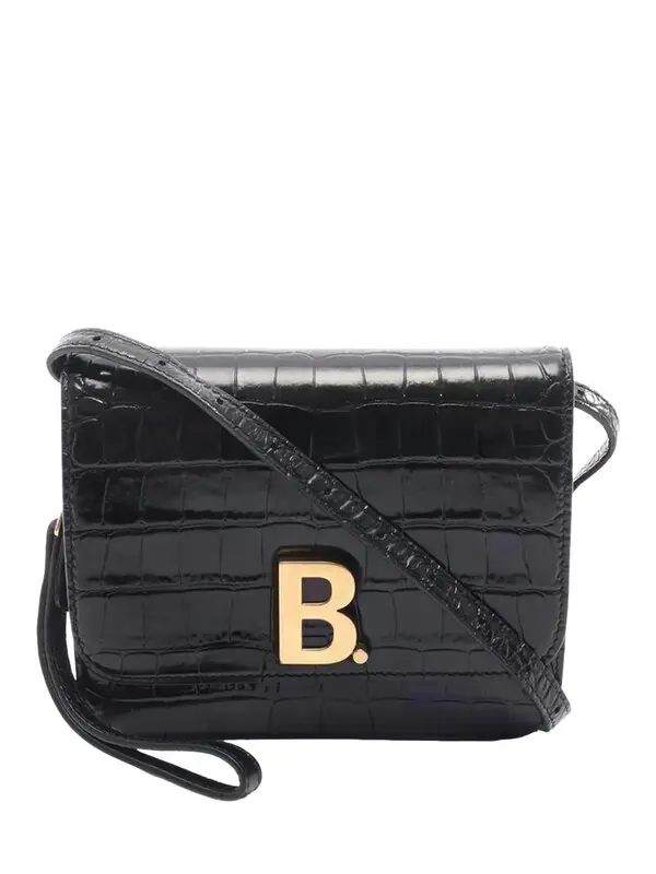 Balenciaga 2010-2026 Small Crocodile Embossed Leather B. Dot Flap Crossbody Bag - Black