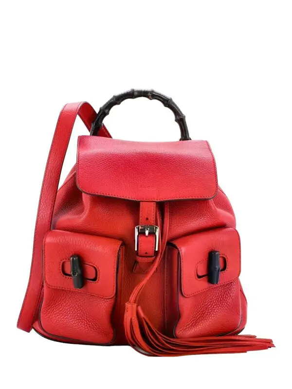 Gucci Bamboo Tassel Leather Medium Backpack - Red
